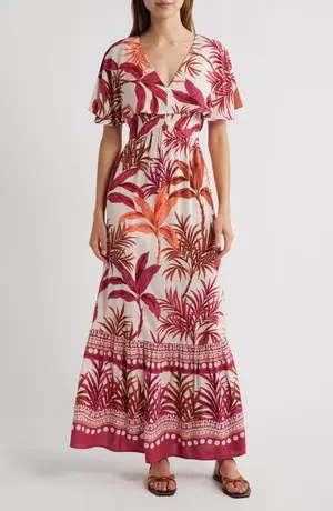 LIPSY Palm Print Open Back Maxi Dress