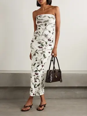 Stella McCartney Strapless Ruched Printed Maxi Dress