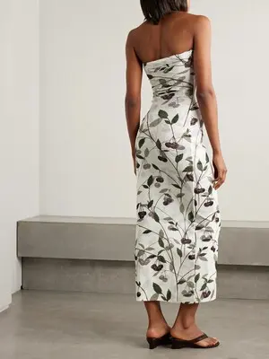 Stella McCartney Strapless Ruched Printed Maxi Dress