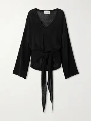 Attico Tie-detailed Pointelle-knit Coverup - Black