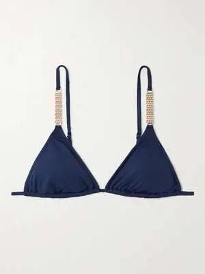 Melissa Odabash Maldives Embellished Triangle Bikini Top Navy