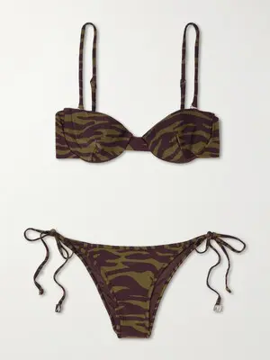 Attico Convertible Zebra-print Underwired Bikini - Green