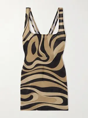 Emilio Pucci Marmo Printed Stretch-mesh Mini Dress - Black