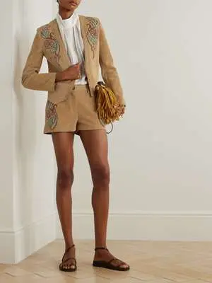 Etro Appliquéd Suede Jacket - Sand