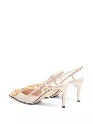 Valentino Garavani Vlogo Signature Slingback Calfskin Pumps With Jewel Embellishment - Neutrals