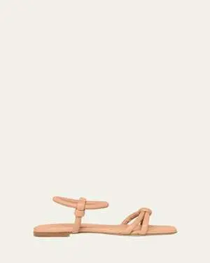 GIANVITO ROSSI Juno Knotted Leather Flat Sandals - Praline