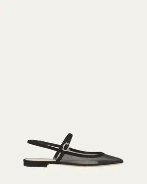 GIANVITO ROSSI Mesh Mary Jane Ballerina Flats - Black