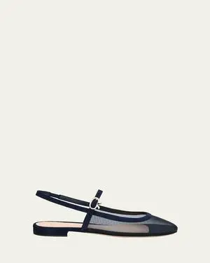 GIANVITO ROSSI Mesh Mary Jane Ballerina Flats - Denim