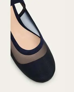 GIANVITO ROSSI Mesh Mary Jane Ballerina Flats - Denim