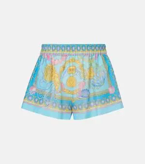 Versace Underwater Barocco Cotton And Silk Shorts - Blue