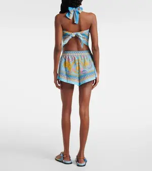 Versace Underwater Barocco Cotton And Silk Shorts - Blue