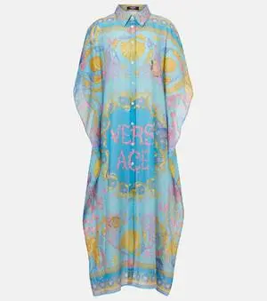 Versace Underwater Barocco Cotton And Silk Beach Cover-up - Blue