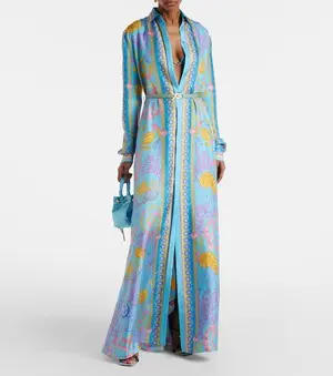 Versace Underwater Barocco Silk Twill Maxi Dress