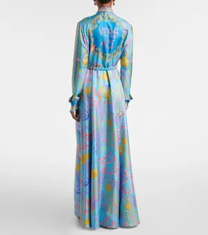 Versace Underwater Barocco Silk Twill Maxi Dress