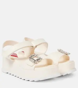 ROGER VIVIER Slidy Viv' Embellished Leather Wedge Sandals - White