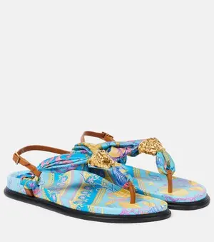 Versace La Medusa Printed Thong Sandals - Blue