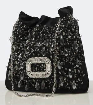 ROGER VIVIER Pilgrim Mini Embellished Bucket Bag - Black