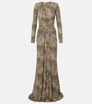 Elie Saab Animalier Printed Jersey Gown