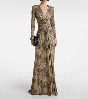Elie Saab Animalier Printed Jersey Gown