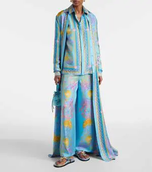 Versace Underwater Barocco Silk Twill Shirt - Blue