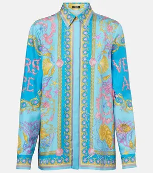 Versace Underwater Barocco Silk Twill Shirt - Blue