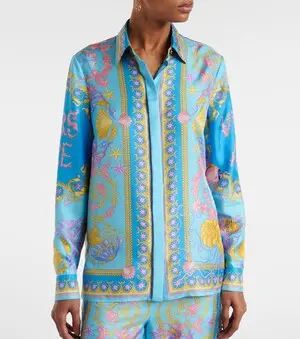 Versace Underwater Barocco Silk Twill Shirt - Blue