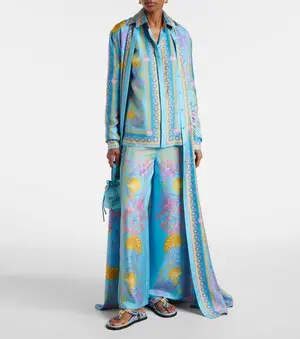 Versace Underwater Barocco Silk Twill Shirt - Blue