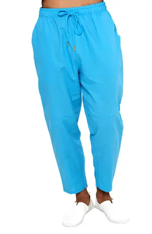 DAI MODA Linen Drawstring Capri Pant - Sky Blu