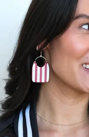 NICKEL & SUEDE Hoosier Stripe Charlie Earrings - Red/silver