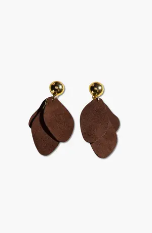 NICKEL & SUEDE Weston Leather Statement Earrings - Chocolate/silver