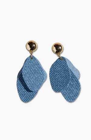 NICKEL & SUEDE Weston Leather Statement Earrings - Denim/gold