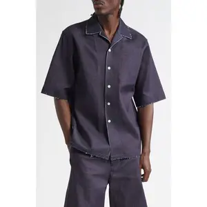 Marni Trompe L'oeil Stretch Denim Bowling Shirt - Unb99 Blue/ Black
