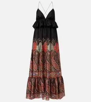 Zimmermann Rhiannon Paisley Ruffled Maxi Dress - Black