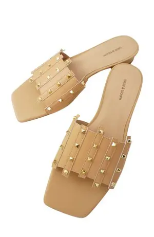 BELLE & BLOOM Studded Leather Slide - Tan