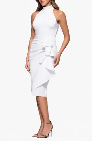 XSCAPE EVENINGS Cascade Ruffle Cocktail Sheath Dress - Ivory
