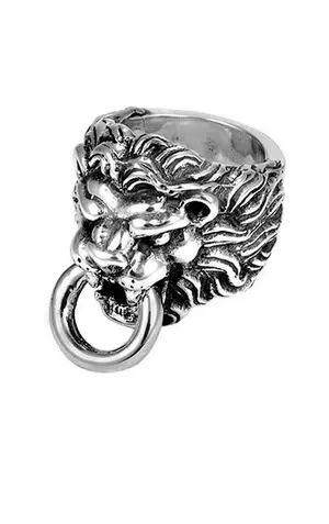 KING BABY STUDIO Lion's Head Signet Ring - Silver