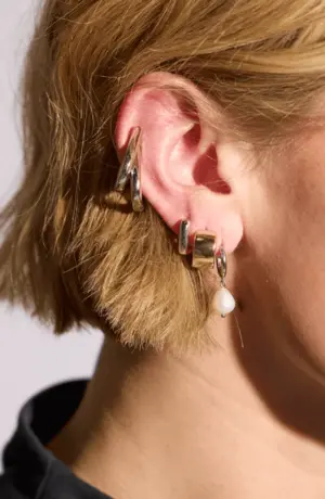 NICKEL & SUEDE Pearl Drop Huggie Earrings