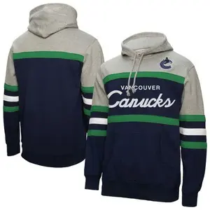 Mitchell & Ness Gray Vancouver Canucks Head Coach Pullover Hoodie - Navy