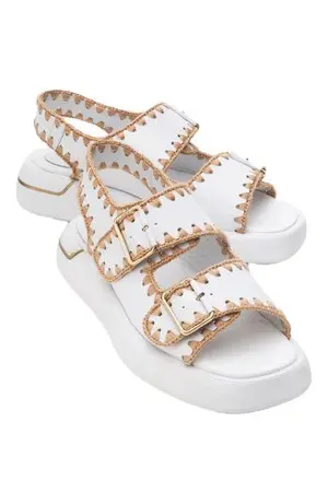 FOREVER & ALWAYS SHOES Douro Braided Rope Strap Leather Sandals - White Leather