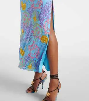 Versace Underwater Barocco Draped Jersey Gown