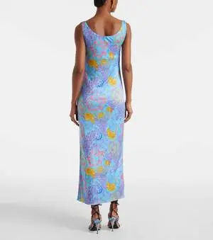 Versace Underwater Barocco Draped Jersey Gown