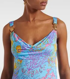 Versace Underwater Barocco Draped Jersey Gown