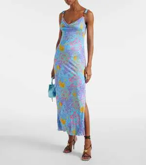 Versace Underwater Barocco Draped Jersey Gown