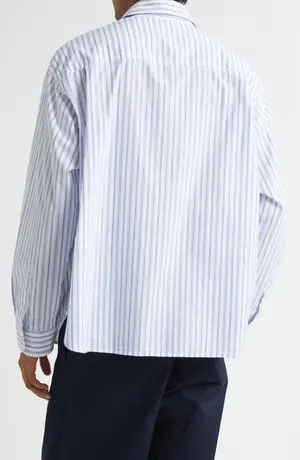 NOAH Oversize Cotton Poplin Button-up Shirt - White/ Blue