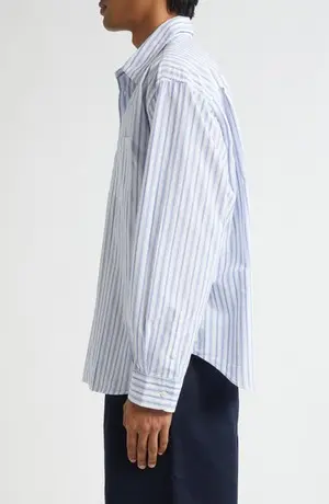 NOAH Oversize Cotton Poplin Button-up Shirt - White/ Blue
