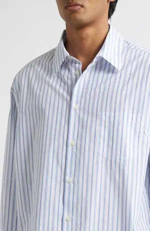 NOAH Oversize Cotton Poplin Button-up Shirt - White/ Blue