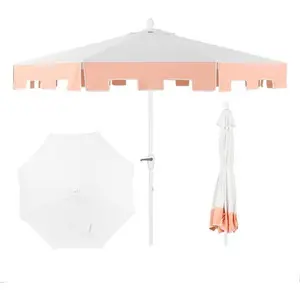 JONATHAN Y Baiona 9 Ft. Classic Midcentury Market Patio Umbrella With Uv Protection, Auto-tilt - White/coral Pink
