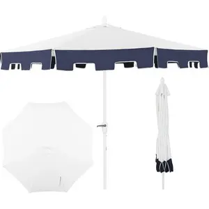 JONATHAN Y Baiona 9 Ft. Classic Midcentury Market Patio Umbrella With Uv Protection, Auto-tilt - White/navy