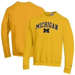 Champion Michigan Wolverines Arch Over Logo Pullover Sweatshirt - Maize