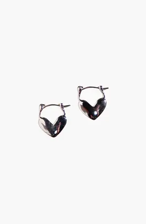 NICKEL & SUEDE Heart Lock Huggie Earrings - Silver